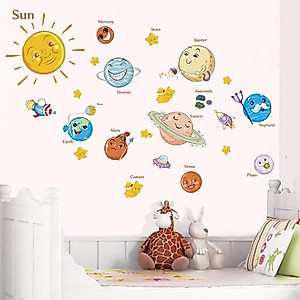 Amaonm Kids Room Wall Art Decor Decals Cartoon Removable Universe, Space, Planet, Solar System, Galaxy DIY Home Wall Stickers Decals Murals for Bedroom Living Room Ceiling Boys Girls Rooms Nursery