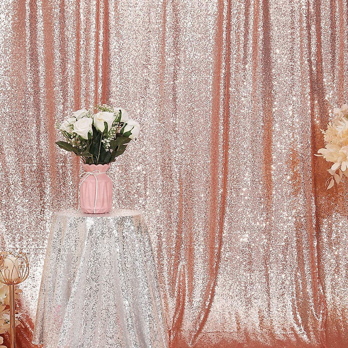 Sequin Backdrop Curtain Eternal Beauty Glitter Sequin Background for Wedding Party Decor (W6 x H6FT,Rose Gold)