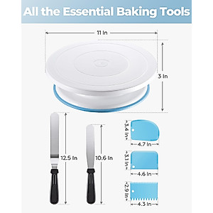 Kootek Cake Decorating Kit Baking Supplies Cake Turntable with 2 Frosting Straight Angled Spatula 3 Icing Smoother Scrapers Baking Accessories Tools for Beginners and Pros, Blue