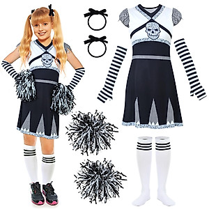 Haull 9 Pcs Cheerleader Costume for Girls Ra Ra Rebel Cheerleader Costume Outfits for Halloween Cosplay Dress up(4-6 Years)