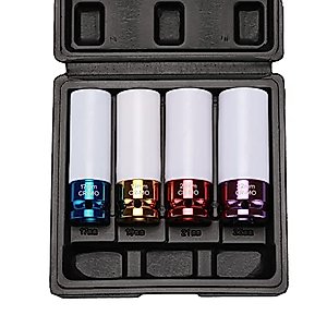 EMENTOL 4PCS 1/2" Drive Thin-Walled Impact Drive Lug Nut Socket Set, CR-MO, Metric, Protective Wheel Impact Socket Set-17mm, 19mm, 21mm, 22mm
