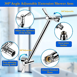 High Pressure Rainfall Shower Head, Rain Head with Height/Angle Adjustable Extension Arm and Handheld Combo, Koeka Flow Stainless Steel Powerful Spray Long Hose