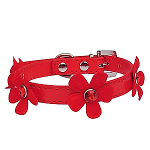IEason Pet Collar, Dog Collar Bling Crystal with Flowers Necklace Pet Puppy Cat (S, Red)