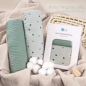 Lulu moon Muslin Swaddle Blanket Baby Receiving Blankets Neutral, 2 Pack, Sage