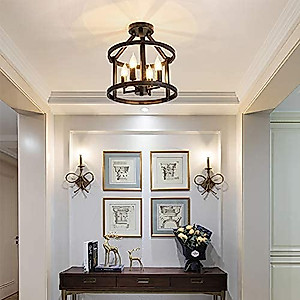 UOFUS Metal Semi Flush Mount Ceiling Light Fixture 4 Candle Holder Matte Chandelier Farmhouse Ceiling Lamp for Dining Room Bedroom Kitchen Hallway Entryway（Black）