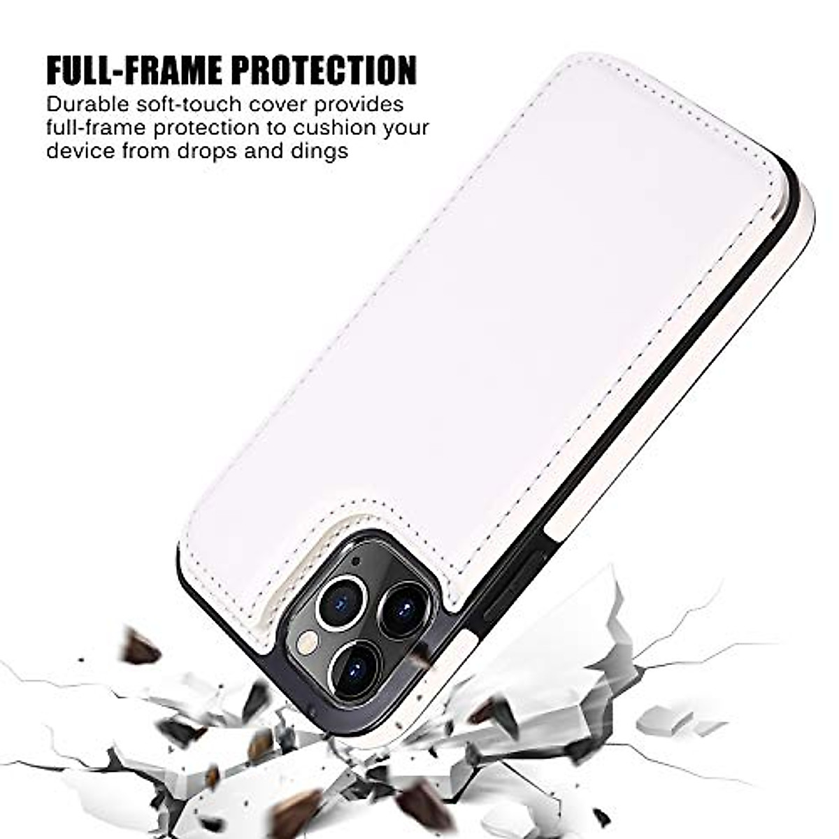 JOYAKI Wallet Case Compatible with iPhone 12 Pro/12,Slim Protective case with Card Holder,Premium PU Leather Kickstand Card Slots Case with a Screen Protective Glass for iPhone 12pro/12(6.1")-White