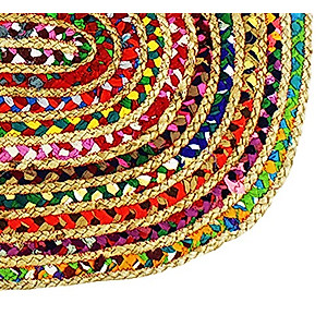 COTTON CRAFT Jute Chindi Braid Rag Rug - Boho Farmhouse Rustic Area Accent Throw Rug - Handwoven Reversible Natural Recycled Cotton- Living Room Den Study Home Décor Gift - 3' x 5' Oval - Multi Color