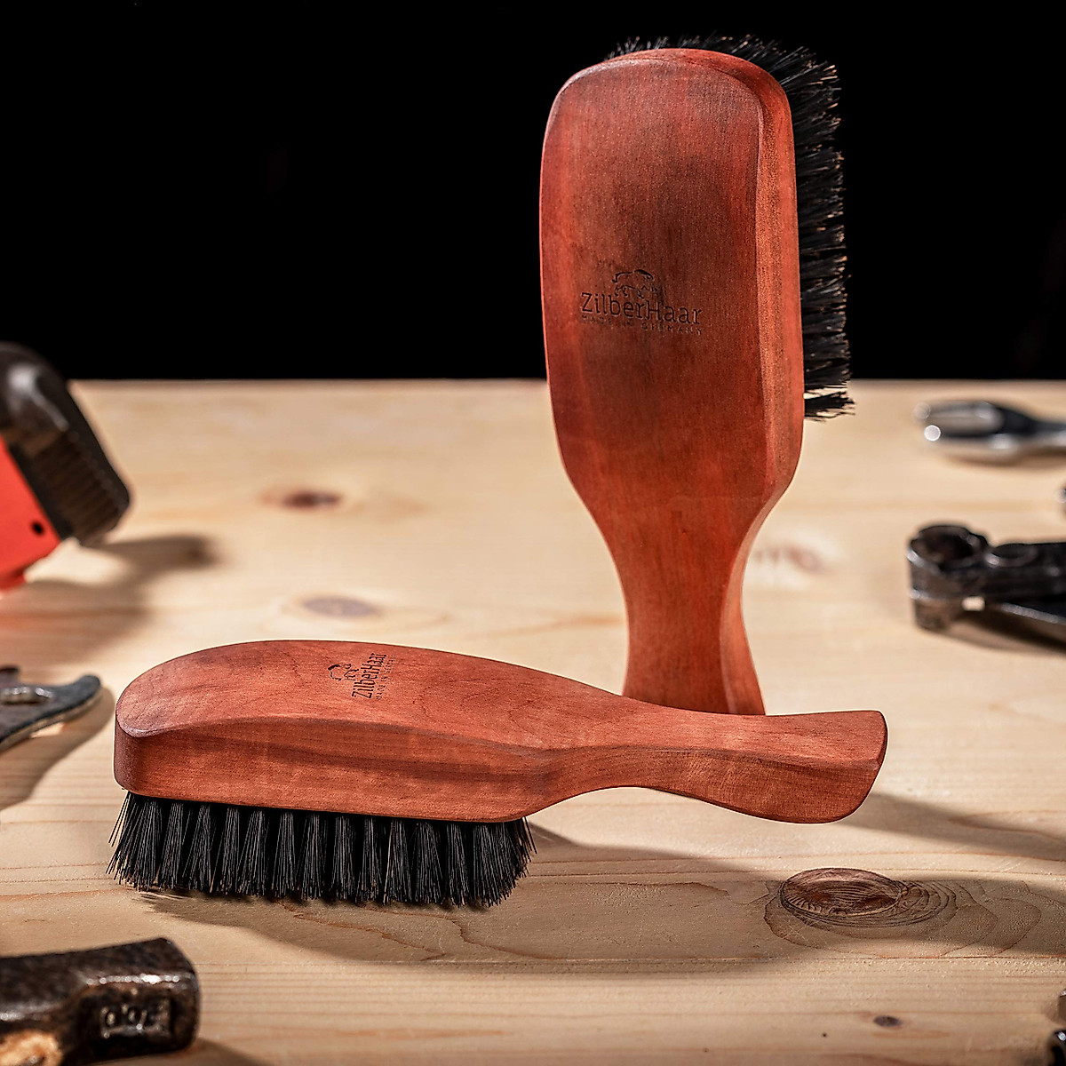 ZilberHaar Major Hair & Beard Brush for Men - Boar Bristles and Pearwood - All Beard and Hair Types - Made in Germany