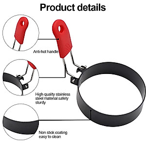 4Pack Egg Rings, Stainless Steel Frying Egg Ring Mold Non Stick Egg Frying Rings with Folding Handles and Oil Brush for Fried Eggs, Pancakes, Egg Shaper(size:4pcs)