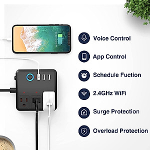 OHMAX Smart Plug Power Strip with 3 Smart USB Ports and 3 Individually Controlled Smart Outlets, Works with Alexa Google Home, Voice Control, WiFi Plug Timer for Christmas Light, UL, 2.4GHz WiFi Only