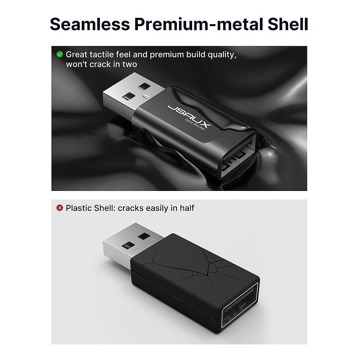 JSAUX USB Data Blocker, (4-Pack) USB-A Defender Only for Quick Charge, Protect Against Juice Jacking, Refuse Hacking Provide Safe Charging- Black