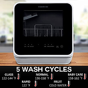 Farberware FDW05ASBWHA Complete Portable Countertop Dishwasher with 5-Liter Built-in Water Tank, 5 Programs, Baby Care, Glass & Fruit Wash-Black/White