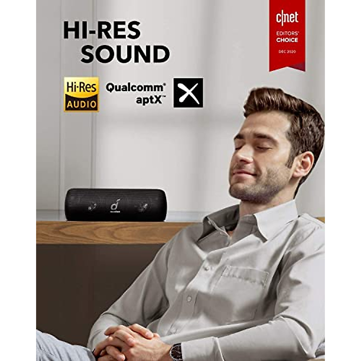 Anker Soundcore Motion+ Bluetooth Speaker with Hi-Res 30W Audio, Extended Bass and Treble, Wireless HiFi Portable Speaker with App, Customizable EQ, 12-Hour Playtime, IPX7 Waterproof, USB-C (Renewed) 