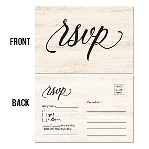 50 Rustic Wood RSVP Postcards, Response Cards, Rsvp Cards, Reply Cards Perfect for Wedding, Rehearsal Dinner, Baby Shower, Bridal, Birthday, Engagement, Bachelorette Party Invitations, 4X6 inch.