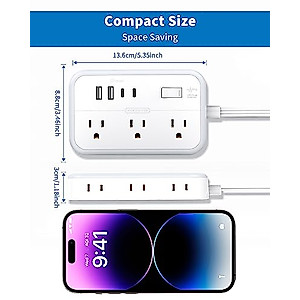 Flat Extension Cord 25 ft, NTONPOWER 2-Side Outlet Extender Surge Protector Power Strip with 6 Outlets 4 USB Ports, Mounted, Overload Protection for Indoor, Home, Office, Dorm Room Essentials