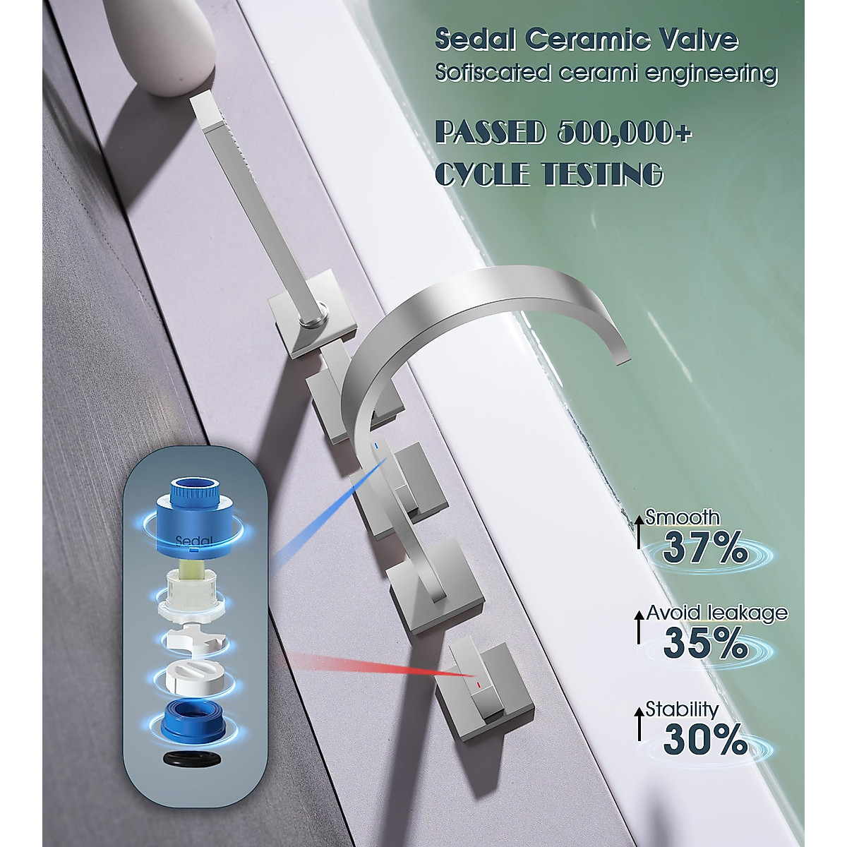 Roman Bathtub Faucet Set with Handheld Sprayer and Rough-in Valve Widespread Deck Mount 5 Hole Classic High Arch Tub Faucets Trim Kit 3 Handle with Diverter Lever Bath Tub Filler (Brushed nickel)