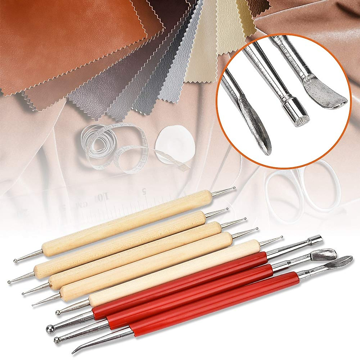 8Pcs Leather Craft Carving Stylus Tool Set,Double Headed Point Drill Pens Spoons Kit Set for DIY Handmade Leatherwork Embossing Carving