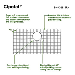 CIPOTAL 27.6 in. x 14.6 in. Rear Drain Kitchen Sink Protector with Supersoft Silicone Feet in 304 Grade Stainless Steel