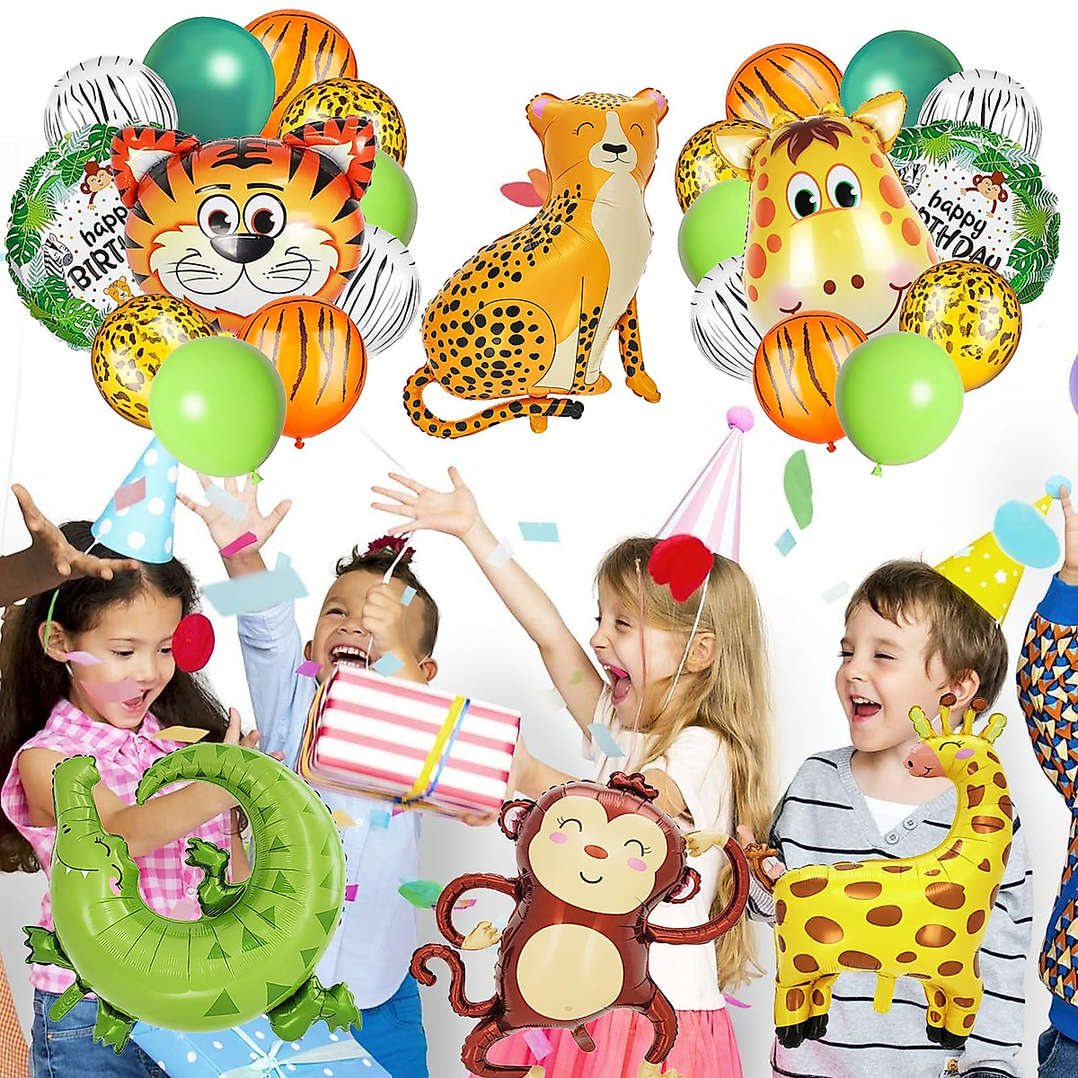 40 PCS Safari Jungle Animal Balloons Wild One Birthday Decorations Various Jungle Animal Balloons Monkey Elephant Zebra Leopard for Kids Safari Baby Shower Decorations