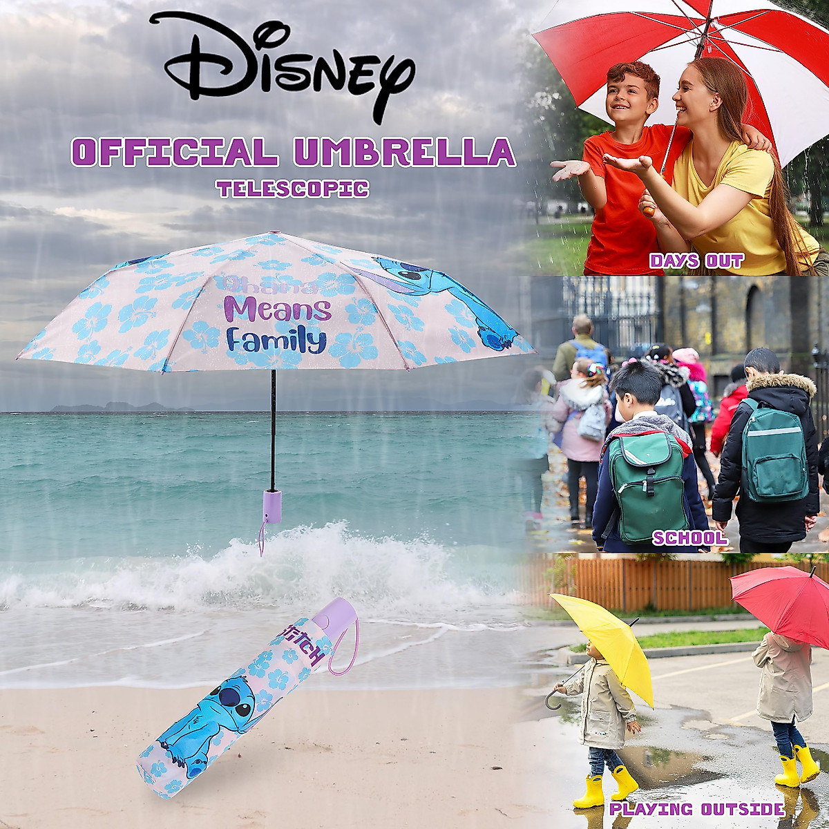 Disney Stitch Umbrella for Adults Teens Kids - Folding Telescopic Umbrella Lightweight Travel School Work Stitch Gifts