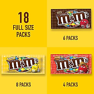 M&M'S Peanut, Peanut Butter & Milk Chocolate Variety Pack Full Size Milk Chocolate Candy Assortment, 30.58 oz 18 ct