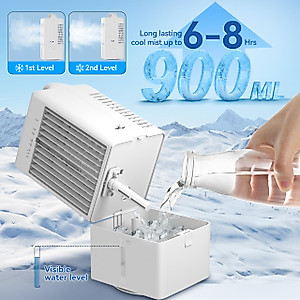 Portable Air Conditioners, 900ml Cooling Fan Evaporative Air Cooler Small Portable AC with 3 Speeds, 2 Mist, 7 Colors LED Light & 2/4H Timer, Personal Mini Air Conditioner for Room Bedroom Office Desk
