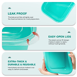 Glotoch Meal Prep Containers Reusable,38OZ 1or2 Compartment To Go Containers, Double Use as Divided Plastic Food Prep Containers with Lids for Lunch, Microwave&Freezer Safe, BPA-Free,30 Packs, Teal