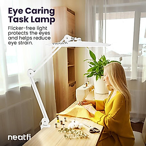 Neatfi XL 2,200 Lumens LED Task Lamp, 24W, 117 Pcs SMD LED, Dimmable, 4 Level Brightness, 3 Light Modes, Desk Light for Home, Office, Workbench (CCT, White)