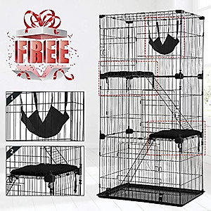 BestPet 3-Tier 67 Inch Cat Cage Enclosure Cat Crate Ferret Cage Cat Kennel Cat Playpen with Free Hammock 3 Cat Bed 3 Front Doors 2 Ramp Ladders Perching Shelves