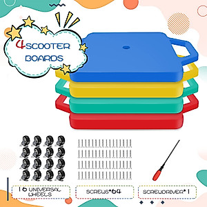 4 Pack Sports Scooter Board with Handles, Floor Scooter, Sitting Scooter Board for Kids Sports Activities, Age: Over 6 Years Old