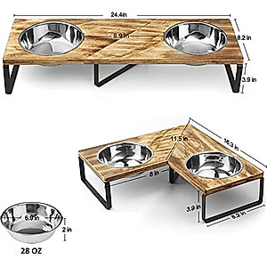 Cat Bowls Elevated Raised Cat Dog Bowl Stand with 2 Stainless Steel Cat Food Bowls for Cat Food and Water Bowls to Cats Small Dog Two Splicing Methods Carbonized Black