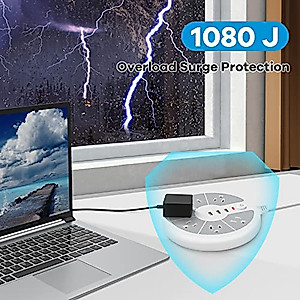 Flat Plug Power Strip with Surge Protection - 6 Outlets Flat Extension Cord Surge Protector with 3 USB Ports - Compact Charging Station Multi Plug Outlet Extender for Electronic Deivces, Home, Office