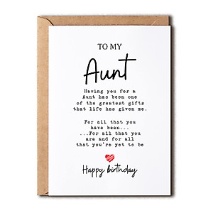 EruditeGifts Birthday Card for Aunt - 5 x 7 Inches - Printed on Smooth, Heavy Cardstock - Blank Inside for Personal Message - Includes Envelope