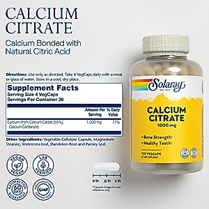 Solaray Calcium Citrate Capsules, 1000mg, 120 Count