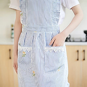 Funny Aprons for Women with Pockets, Kitchen Cooking Grilling Bbq Cute Chef Apron, Mothers Day Birthday Gifts for Women (Blue/Stripe)