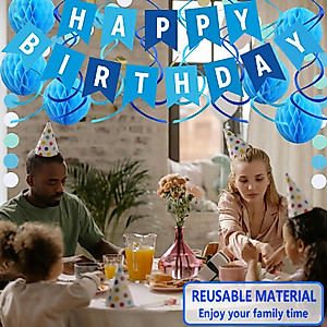 Happy Birthday Banner Sign Decorations - Atiger 28 PCS Happy Birthday Banners, Blue Happy Birthday Decorations for Men Boys, Party Decorations Supplies for Home Classroom, Decor Banner 9 ft