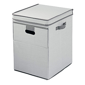 iDesign Emmy Fabric Storage Bin with Lid and Opening Front, Basket Container with Dual Side Handles for Closet, Bedroom, Toys, Nursery - Gray