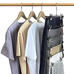 Pant Hangers Space Saving, Homa Jia 4 Pack 6-Tier Skirt Hangers with Clip Multiple Hangers in one Clothes Hangers with Clips Skirts Hangers for Closet Bottom Hangers Metal Pants Hangers with Clips