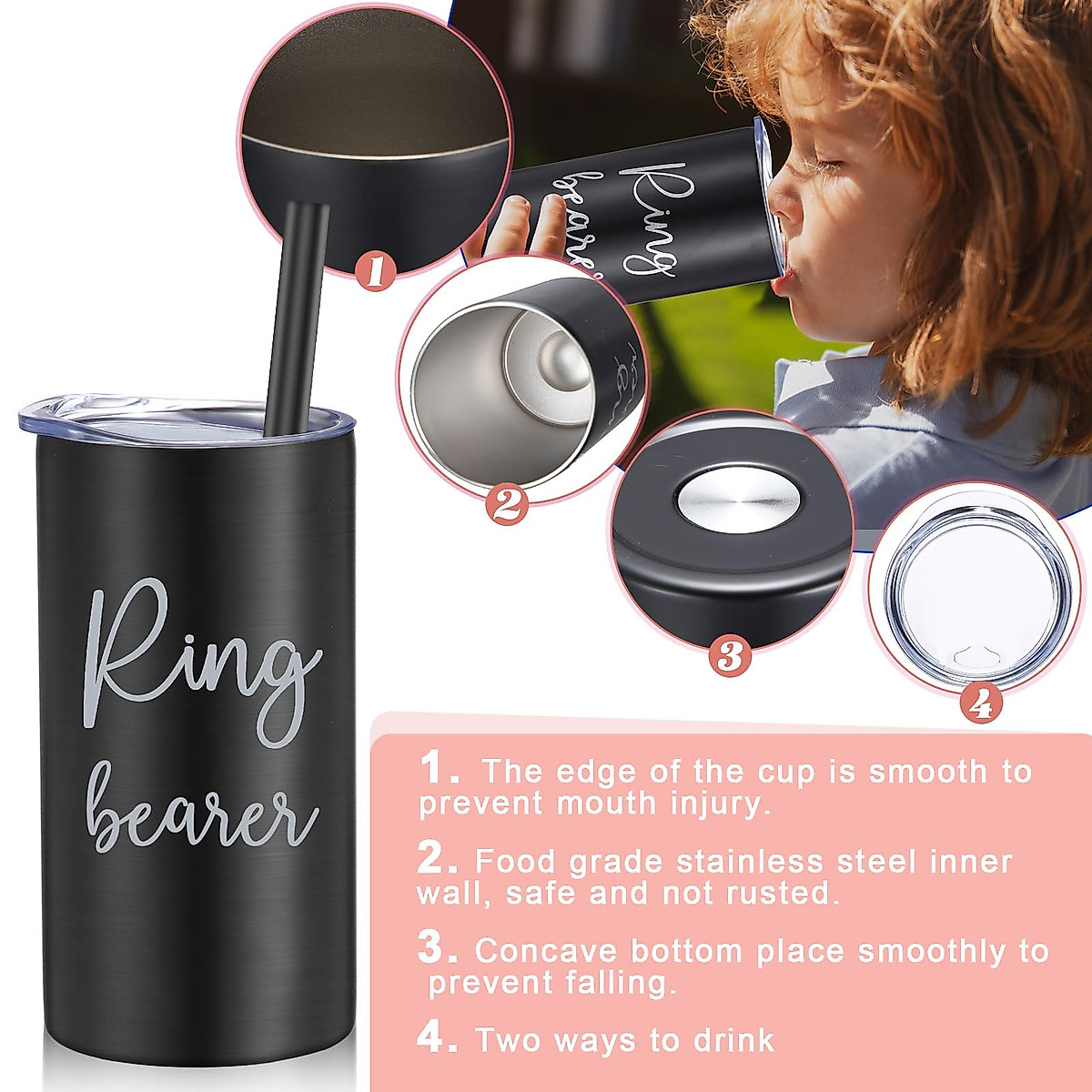 Sieral 2 Pcs 16 oz Flower Ring Bearer Tumbler Cup Stainless Steel Cup with Straw Water Bottle Gift Idea for Wedding Party(Black, Pink)