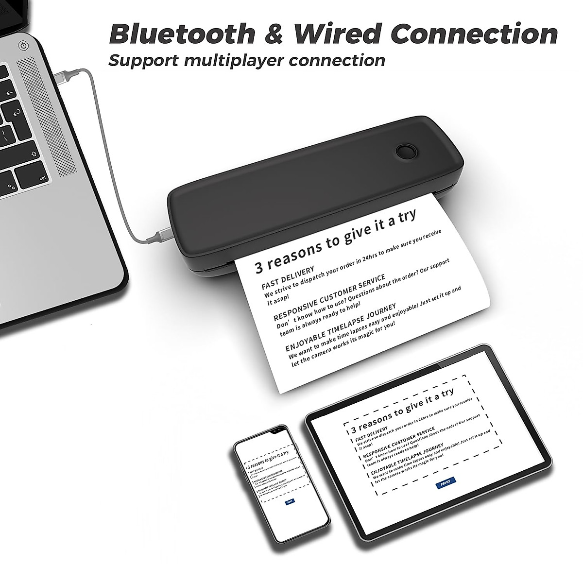 Kebredi Portable Printers Wireless for Travel Bluetooth Thermal Printer Support 8.5" X 11" US Letter /A4/4''/3''/2'' Paper, Inkless Printer Compatible with Laptop & Phone Shcool Office Home Car