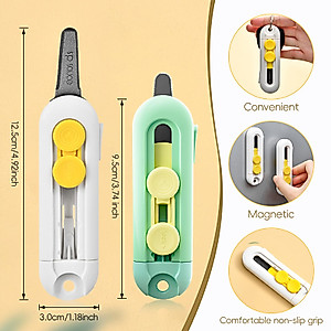 TECHPLUS 2 Pcs Retractable Box Opener – Utility Knife for Cardboard and Package Cutting – Non-Stick Fluorine Coated Serrated Blade – Safety Magnetic Box Cutter