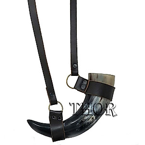 Royal Viking Drinking Horn Mug with Black Leather Belt Viking Horn for Mead and Beer Handcrafted Viking Horn Cup Rustic Vintage Home Decor Gifts