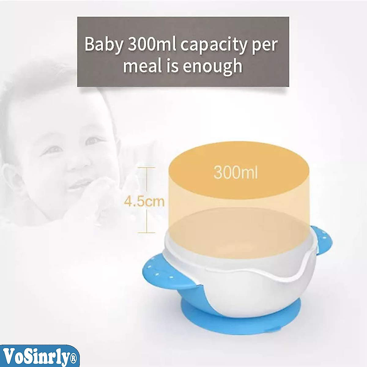 VoSinrly Baby Mate Suction Bowl for Toddlers with Fork & Spoon Set - Toddler Bowls with Suction and Lid - BPA Free Baby Feeding Set (Blue)
