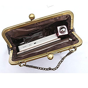 Abuyall Women Small Retro Purse Vintage Top Handle Handbag Kiss Lock Shoulder Bag Black