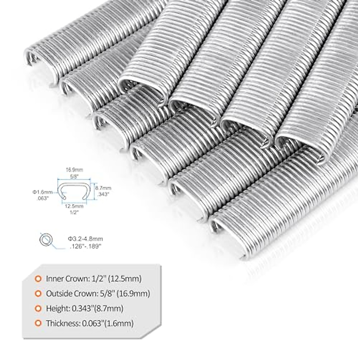 Kamsin 16 Gauge C-Type Hog Ring Staples, 1,000 PCS, Galvanized Steel, 1/2" (12.5mm) Inner Crown, 5/8" (16.9mm) Outside Crown for Pneumatic Hog Ring Gun in Cages Building or Fastening