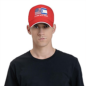 Support Israeli,I Stand with Israel Flag Baseball Cap Women Trucker Hat Men Dad Hat Adjustable Snapback Hat Red