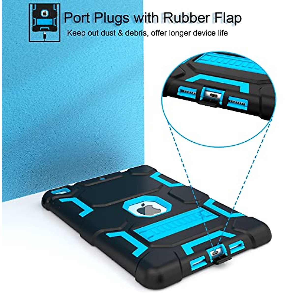 CCMAO Case for iPad 6th/5th Generation(9.7-inch, 2018/2017), iPad Pro 9.7 Inch Case 2016, iPad Air 2nd/1st Case with Kickstand, Hybrid Shockproof Protective Case for Kids Boys, Black+Sky Blue