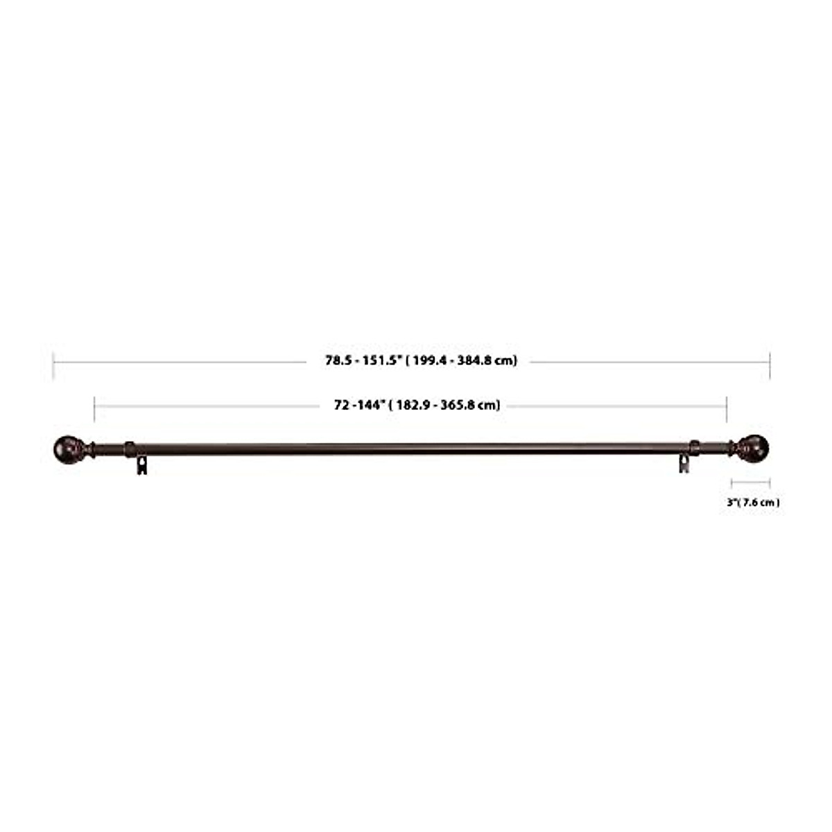 Amazon Basics 1" Curtain Rod with Round Finials, 72" to 144" and Amazon Basics 1" Curtain Clip Ring, Set of 7, Espresso (Dark Bronze)