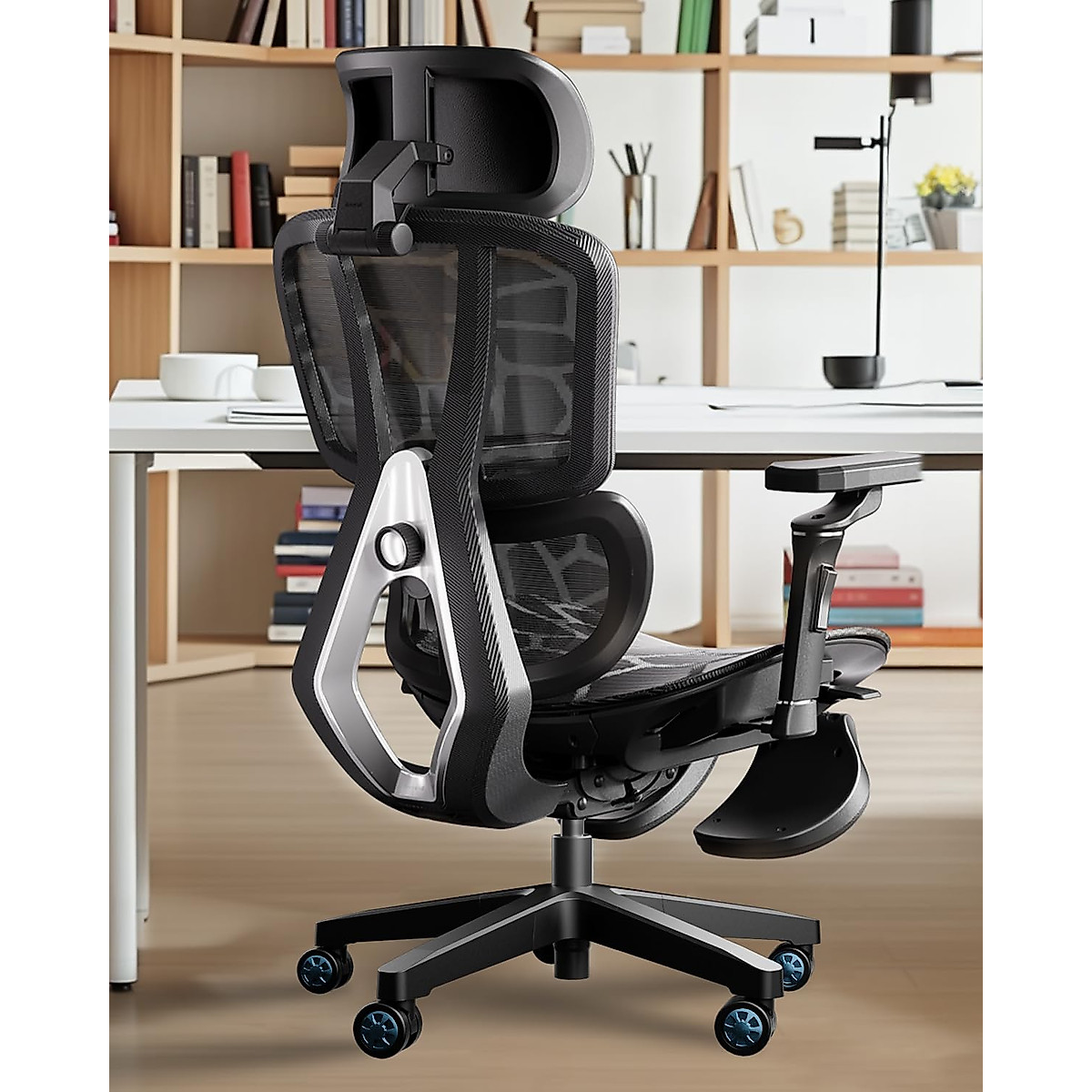 AutoFull G5 Office Chair, Ergonomic Office Chair with 6D Lumbar Support, 360° Adjustable Armrest Mesh Chair, Reclining Computer Chair with Footrest, Sliver