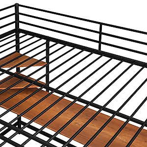 Full Size Loft Bed with Desk and Storage Shelves,Heavy-Duty Loft Bed Full for Kids,Metal Loft Bed Frame with Safety Guardrail,Space-Saving(Full,Black)